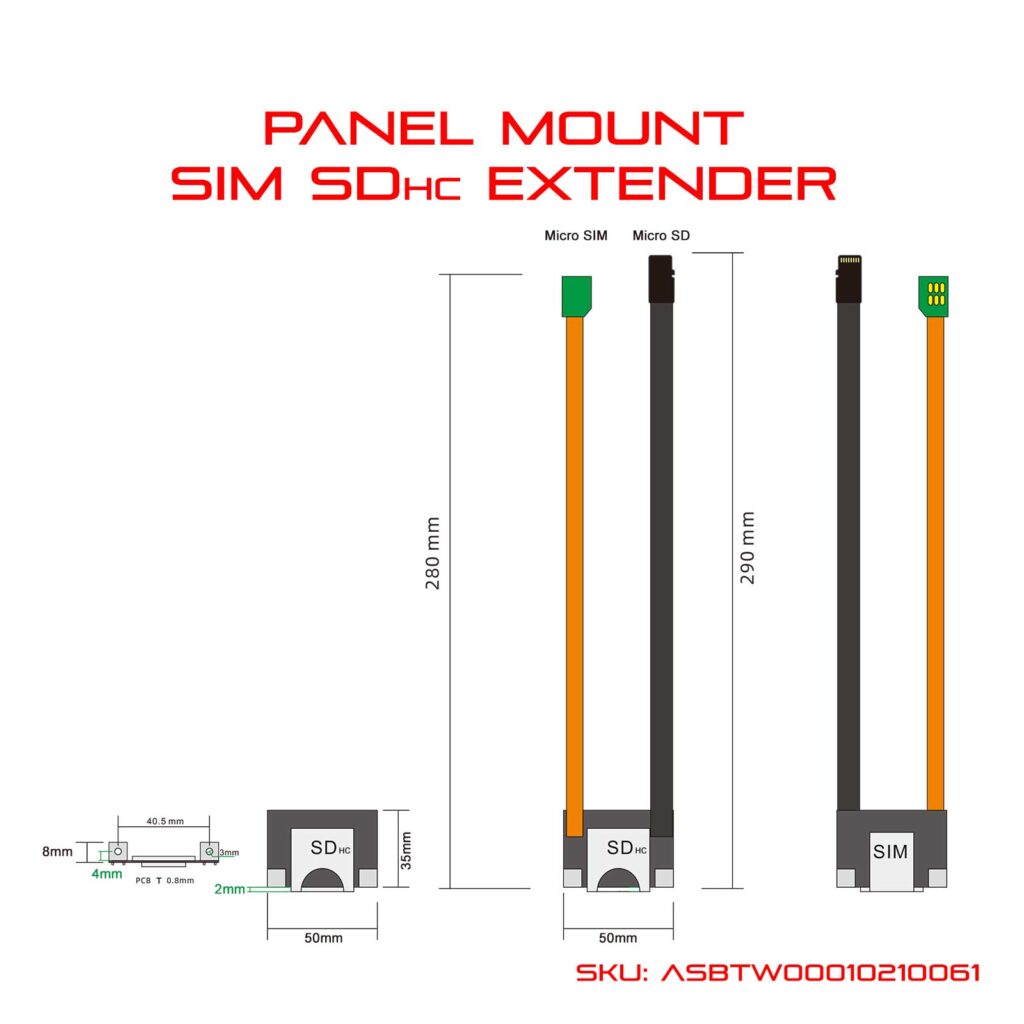 ASBTW00010210061 Panel Wall Mount SIM SD Extender for Enclosure Case Box